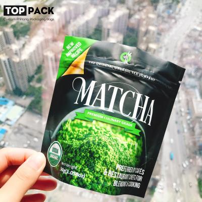 China 100g Resealable Mylar Matcha Green Tea Powder Packaging Bag Zipper Top for sale