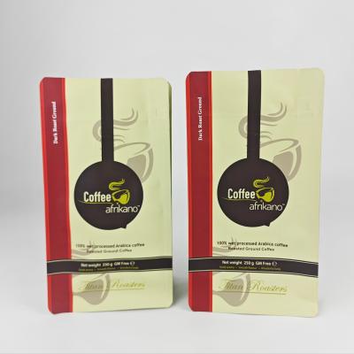 China Food grade custom printed resealable aluminum foil pouch 250g coffee packaging flat bottom ziper bag with valve/logo for sale