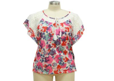 China Short Raglan Sleeve Ladies Casual T Shirt Lace Batwing &Shoulder Fresh Flora Print for sale