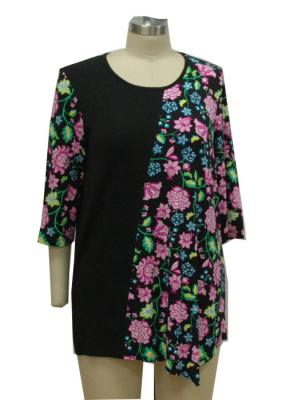 China Soft Women'S Three Quarter Length Sleeve Shirts , Vintage Ladies Floral T Shirt for sale