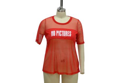 China Ladies 100 Polyester Short Sleeve Shirts , Red Stylish Womens Mesh T Shirt for sale