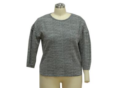 China O Neck Loose Fit Ladies Casual T Shirts 3/4 Puff Sleeve Twisted MÉLange Rib for sale