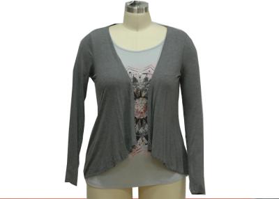 China Ladies Casual Long Sleeve T Shirt Open Front Cardigan And Front Print With Metical Studs for sale