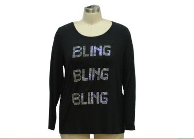 China Beautiful Cool Casual Ladies Wear Womens Full Sleeve T Shirts Front With Hot Drilling for sale