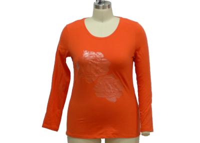 China Orange Color Womens Plain Long Sleeve T Shirts , Womens Leisure Wear For Spring for sale