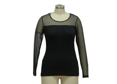 China See Through Mesh Neck Sleeve Women Casual Attire , Women'S Fitted Black T Shirt for sale