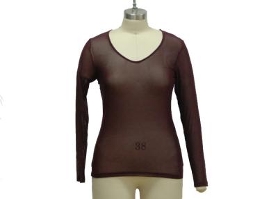 China Sexy Perspective Women'S Slim Fit T Shirts , Mesh 100 Polyester Long Sleeve Shirts for sale