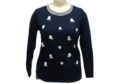 China Yarn Dye Insert Layer Ladies Casual T Shirts Womens Fall Tops With Puff Print for sale