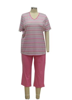 China Fashion Ladies Pajama Sets Yarn Dyed Pink Striped Pyjamas Breathable for sale