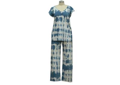 China Two Piece Ladies Pajama Sets Nightwear Short Tops & Long Pants Tie Dye Effect Printing for sale