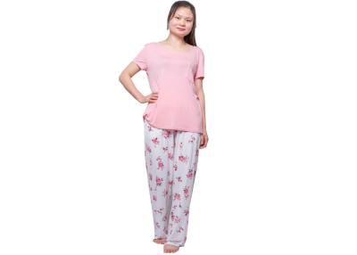 China Fancy Womens Summer Nightwear Ladies Viscose Knit Long PANT With Chest Pocket for sale