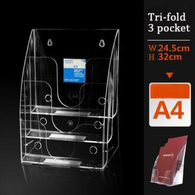 China A4  3 pocket acrylic brochure holder,LEAFLET STANDS PLASTIC HOLDER ACRYLIC FLYER for sale