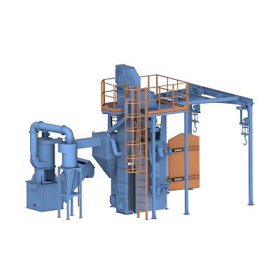 China PLC Control Spinner Hanger Shot Blasting Machine with No Pit Structural Form and Overhead Tracks Hooks for sale