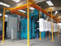 China Closed Loop Monorail Type Overhead Conveyor Spinner Hanger Shot Blasting Machine With Hooks for sale