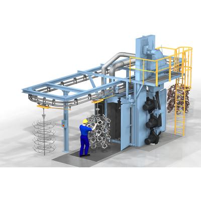 China Closed Loop Monorail Type Overhead Conveyor Spinner Hanger Shot Blasting Machine With Hooks for sale