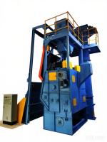 China Two Blast Wheels Tumble Drum Shot Blasting Machine With Rubber Belt Apron For Batch Cleaning for sale