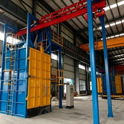 China PLC Control Spinner Hanger Shot Blasting Machine with No Pit Structural Form and Overhead Tracks Hooks for sale