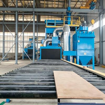 China Roller Conveyor Shot Blasting Machine 0.5-4 m/min PLC Control Manganese Steel Liner for Steel Profiles for sale