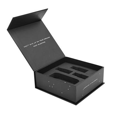 China Custom luxury flip top magnetic closure gift box black paper cardboard packaging box with foam insert for sale