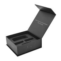 China Custom luxury flip top magnetic closure gift box black paper cardboard packaging box with foam insert for sale