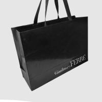 China Hand Length Handle Custom Logo Printed Luxury Black Shoes Clothes Packaging Paper Bag for sale