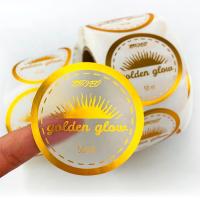 China Transparent Carton Sticker Clear Gold Foil Stickers Self Adhesive CMYK PVC Material for sale