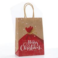 China Reusable Christmas Kraft Paper Packaging Bags With Handles Offset Printing for sale
