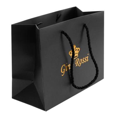 China Black Paper Gift Bags With Handle Luxury Custom Clothing Packaging Bags for sale