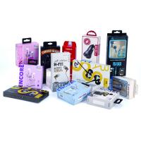China Custom Hanging Headset Headphone Packaging Box With Window In Art Paper for sale
