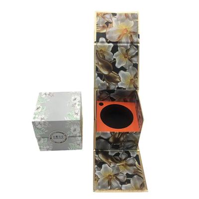 China Customized Brand Printed Magnetic Flip Shaped Box Jewelry Cosmetics Fragrance Candle Packaging With Paperboard Sponge Lining for sale