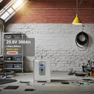China Button Style 25.6V 300Ah LiFePO4 Battery 7680Wh Solar Storage Smart Monitoring for sale