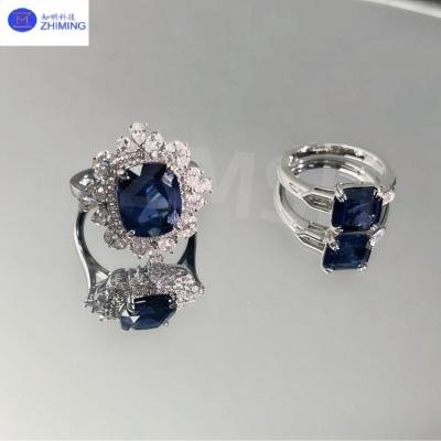 China Custom Synthetic Colored Sapphire Gemstone Ring Royal Blue Handcrafted Jewelry for sale