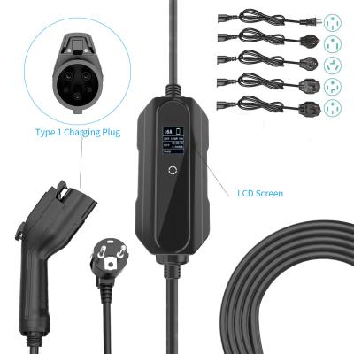 China J1772 Type 1 Schuko EV Charger 1 Phase 230V With LED Screen for sale