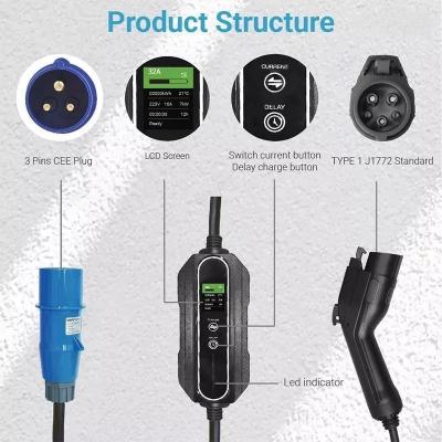 China EVSE SAE J1772 Type 1 Cable 16a Mode Level 2  Portable Ev Charger For Electric Car for sale
