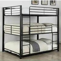 China Black Metal Frame Triple Bed Adult 3 Tier Steel Bed 1900x900mm Home Business Furniture for sale