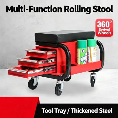 China Metal Rolling Mechanic Stool for Auto Repair Workshops Heavy Duty Garage Shop Seat with Smooth-Rolling Casters for Automotive Maintenance and Professional Repair Work for sale