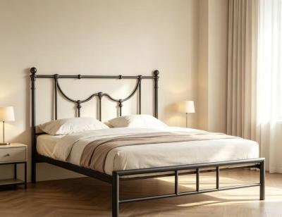 China Luxury European Style Metal Bed Frame, Modern Minimalist Iron Bed for Home Bedroom, Available in 1.5m and 1.8m Sizes for sale