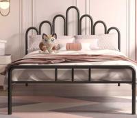 China European Style Metal Bed Frame with Decorative Headboard Thickened Steel Frame and Noise Reducing Design for sale