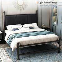 China Modern French Style Metal Bed with Upholstered Headboard for Elegant Bedroom Furniture for sale