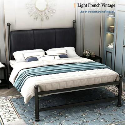 China Modern French Style Metal Bed with Upholstered Headboard for Elegant Bedroom Furniture for sale