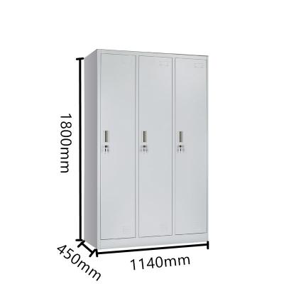 China Knock Down 3 Door Steel Locker Wardrobe Cabinet with Mirror H1800 W1140 D450 for sale