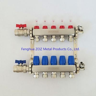 China Stainless Steel 6 Port Underfloor Heating Manifold with Valves for sale