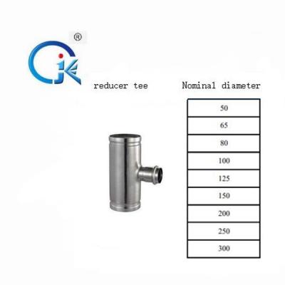 China Nickel White Stainless Steel 304 Reducing Tee Grooved Pipe Fitting DN50 DN300 1 2 Mpa for sale