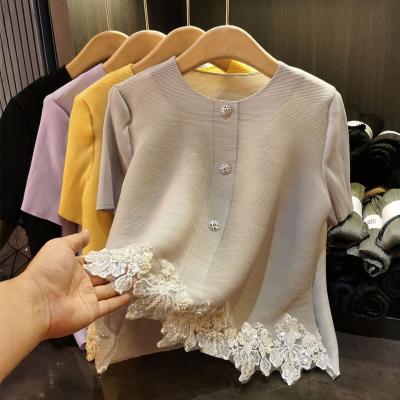 China Autumn Woven Breathable Full Sleeve Casual Mesh Blouses Women Diamonds Shirts Tops Wholesale for sale