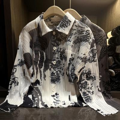 China Small niche design, dyed printed pleated shirt, women's autumn fashion temperament, versatile casual loose top for sale