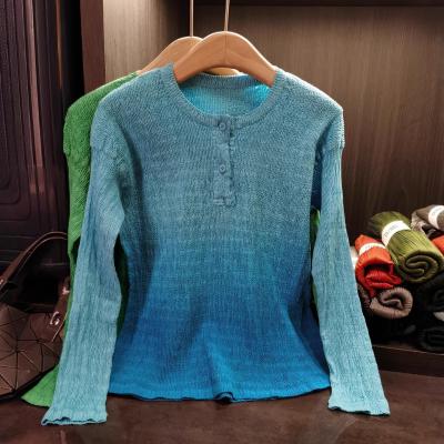 China Autumn Work Casual Slimming Versatile Base Shirt  Sweat-Absorbent Pleated Gradient T-Shirt Top Solid for sale