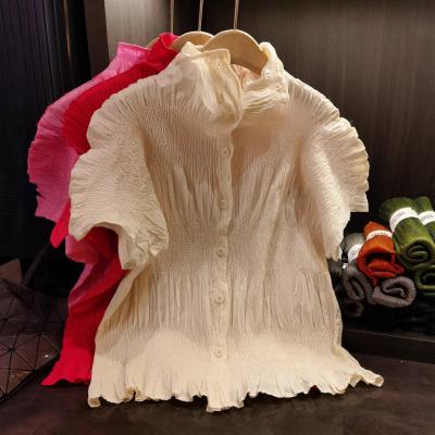 China Women's Elegant Loose-Fitting Slimming Top Stand-Up Collar  Craftsmanship Breathable Sweat-Absorbent Heavy Blouses Shirts for sale