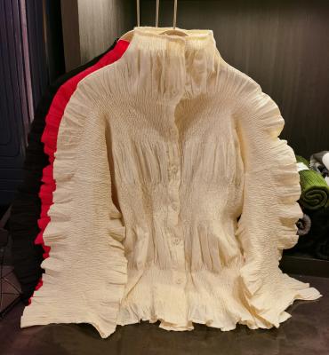 China Autumn Casual Stand Collar Women's Long Sleeve Top Plus Size Single-Breasted  Cardigan Breathable Loose Solid for sale