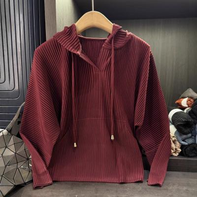 China Autumn Winter New Zipper Sweatshirt Sports Japanese Style Hoodie Elegant Casual Loose Plus Size Ruched Long Polyester Knitted for sale