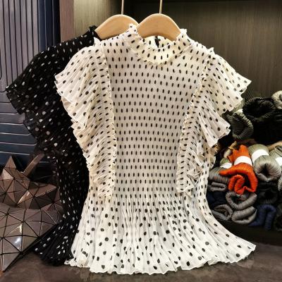 China French-Style Elegant Short-Sleeve T-Shirt High-End New Summer Age-Reducing Lightweight Top Polka-Dot Print Lotus Leaf Hem Loose for sale